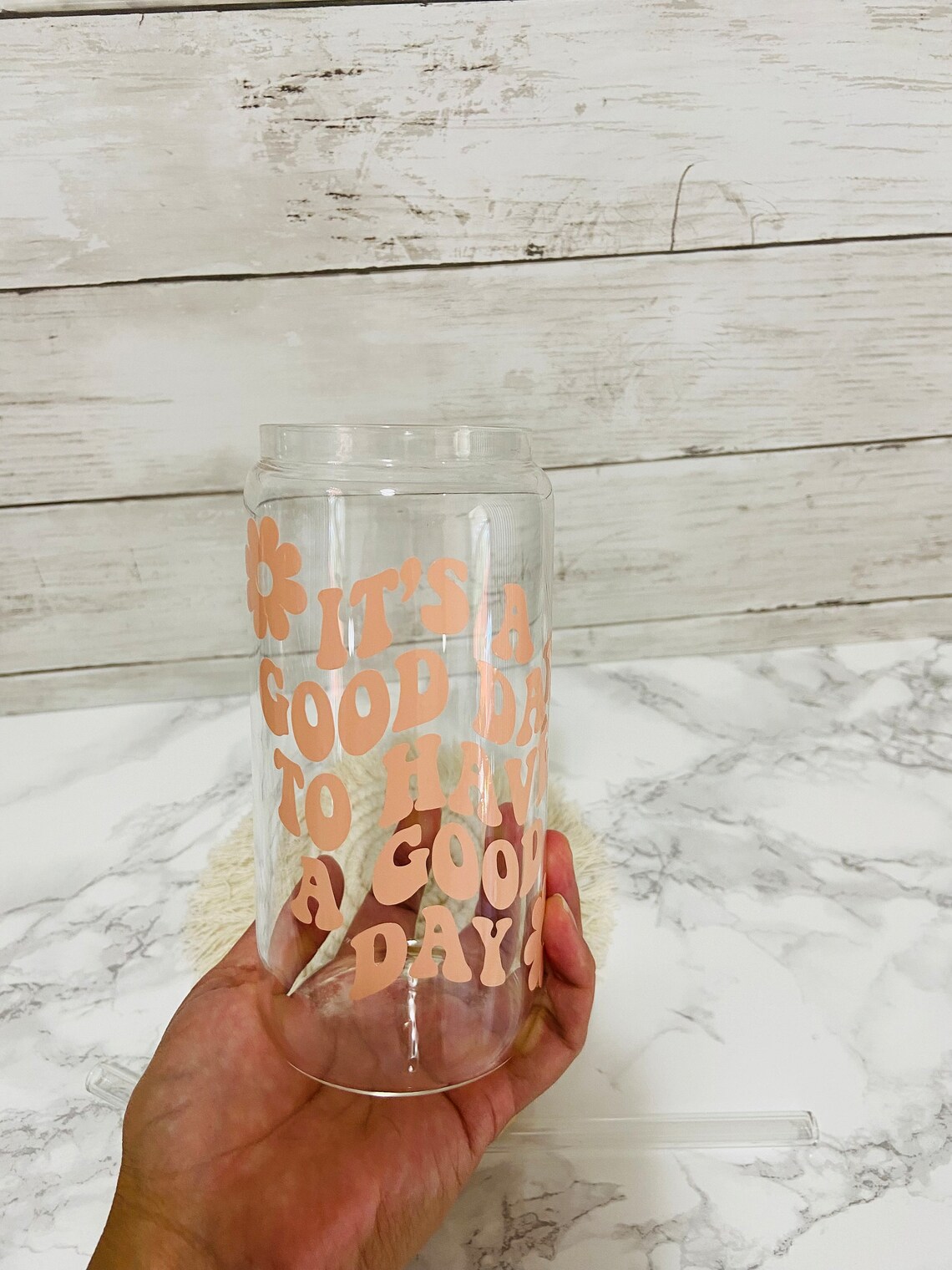 Good Day Glass Can // Iced Coffee Glass Cup // Aesthetic Glass - Etsy