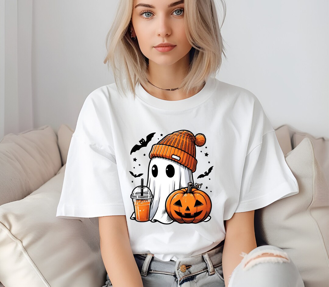 Cute Ghost T-shirt, Halloween Ghost Coffee Shirt, Spooky Vibes Shirt ...