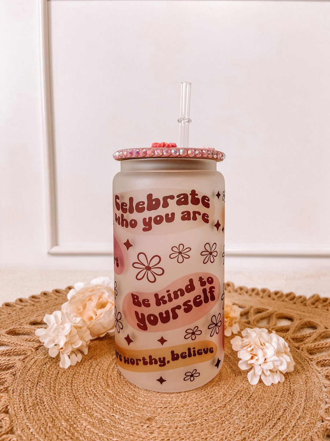 Daily Reminder Affirmations / Iced Coffee Glass Cup / Aesthetic Glass ...