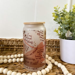 Daily Reminder Affirmations / Iced Coffee Glass Cup / Aesthetic Glass ...