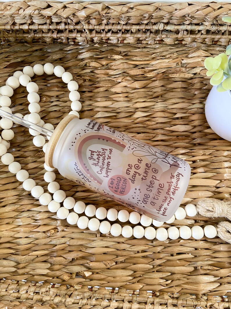 Daily Reminder Affirmations / Iced Coffee Glass Cup / - Etsy