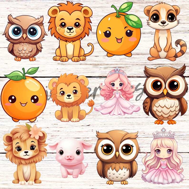 90 Kawaii Animal Clipart PNG Bundle Cute Happy Kawaii Animals Bundle ...