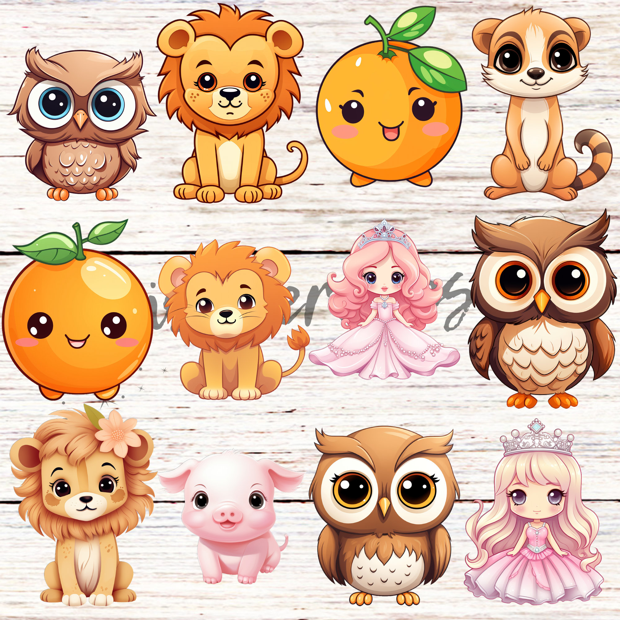 90 Kawaii Animal Clipart PNG Bundle Cute Happy Kawaii Animals Bundle ...