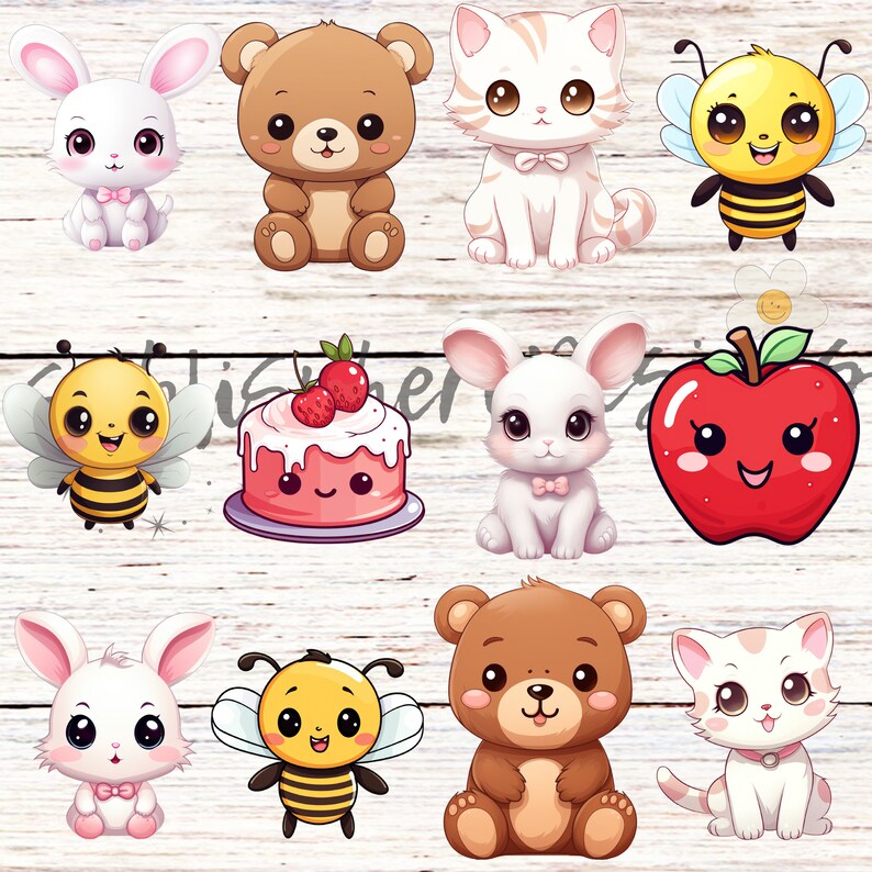 90 Kawaii Animal Clipart PNG Bundle Cute Happy Kawaii Animals Bundle ...