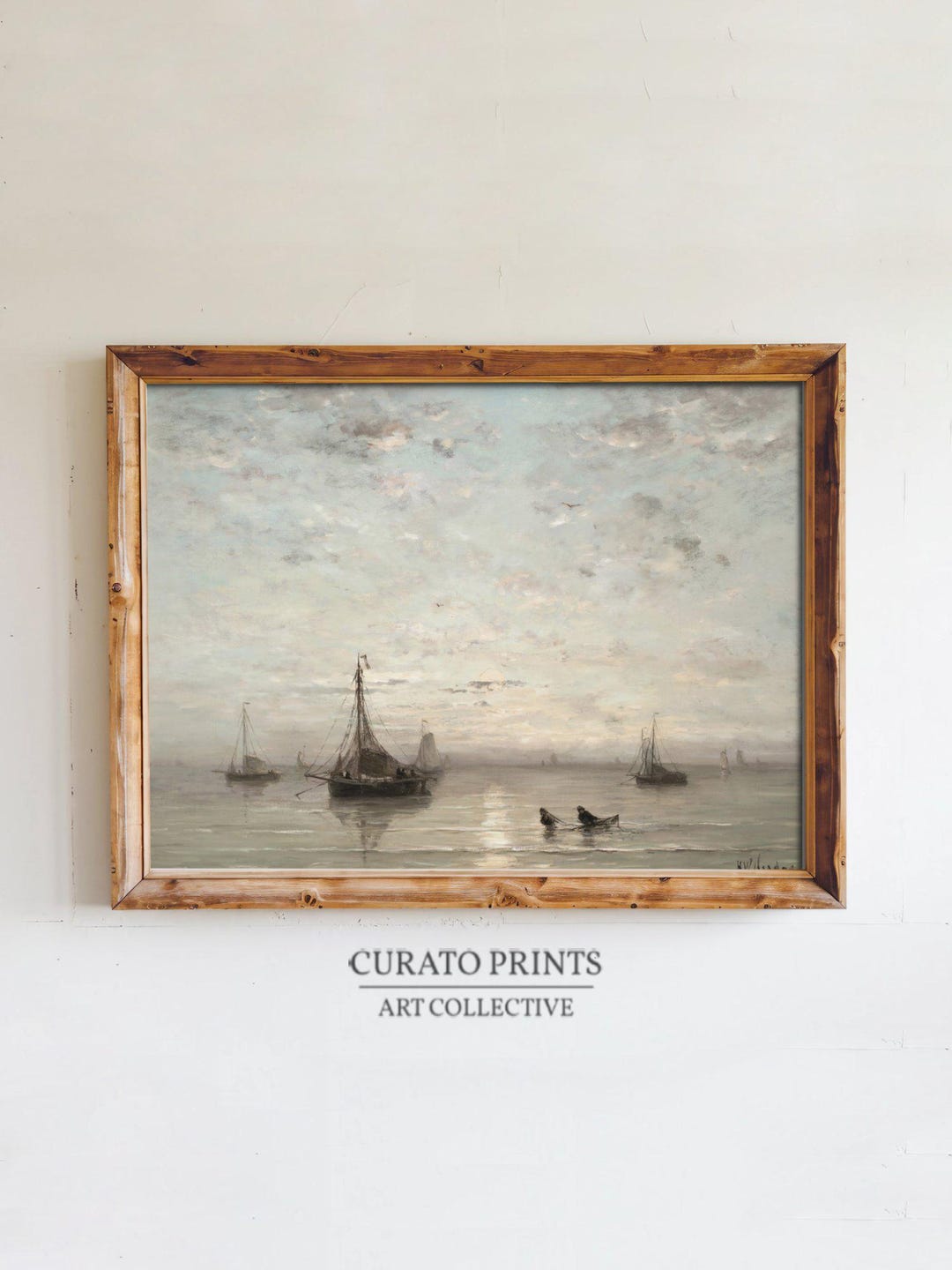 Vintage Seascape Art Print, Nautical Boat Scene, Ocean Wall Art ...