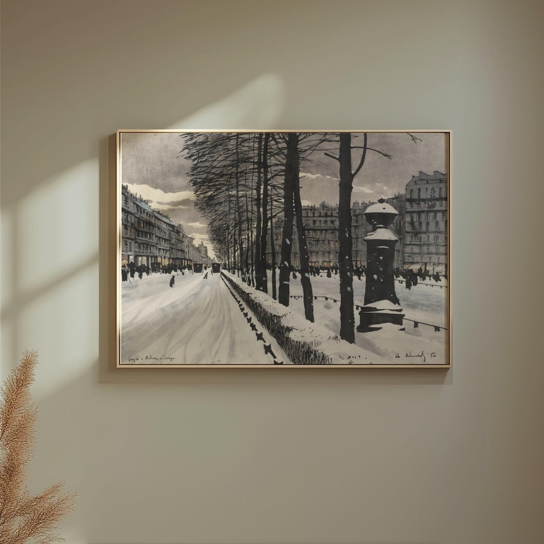 Vintage Paris Winter Street Scene Poster, Wall Art, Parisian Snow Art ...