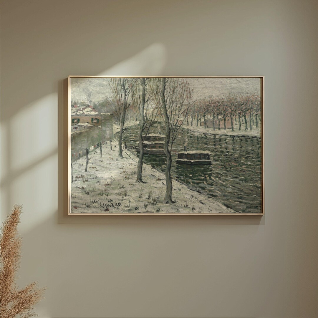 Winter River Scene Poster, Impressionist Landscape Art Print, Classic ...