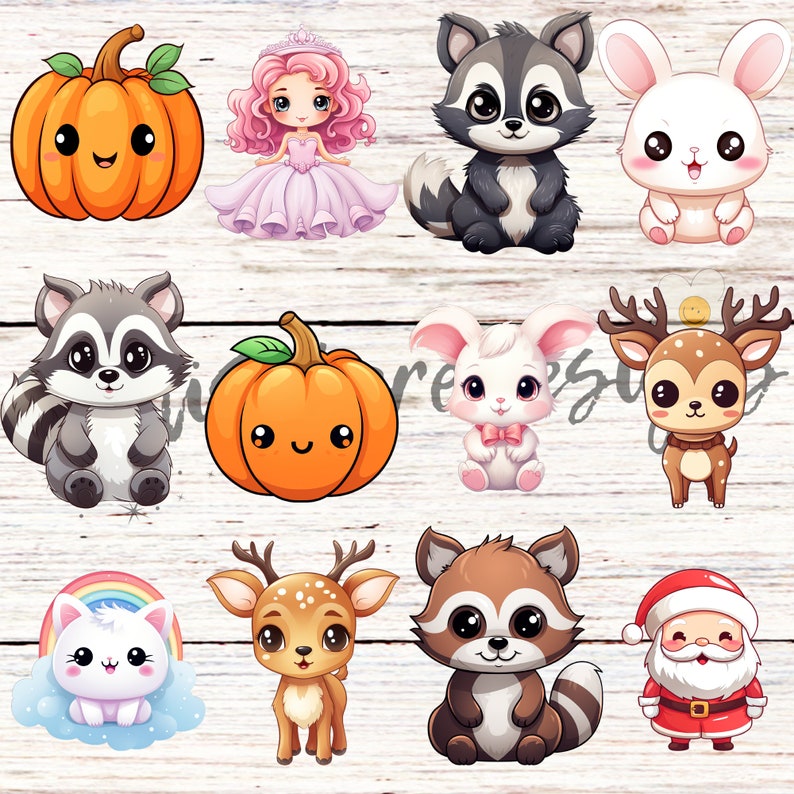 90 Kawaii Animal Clipart PNG Bundle Cute Happy Kawaii Animals Bundle ...