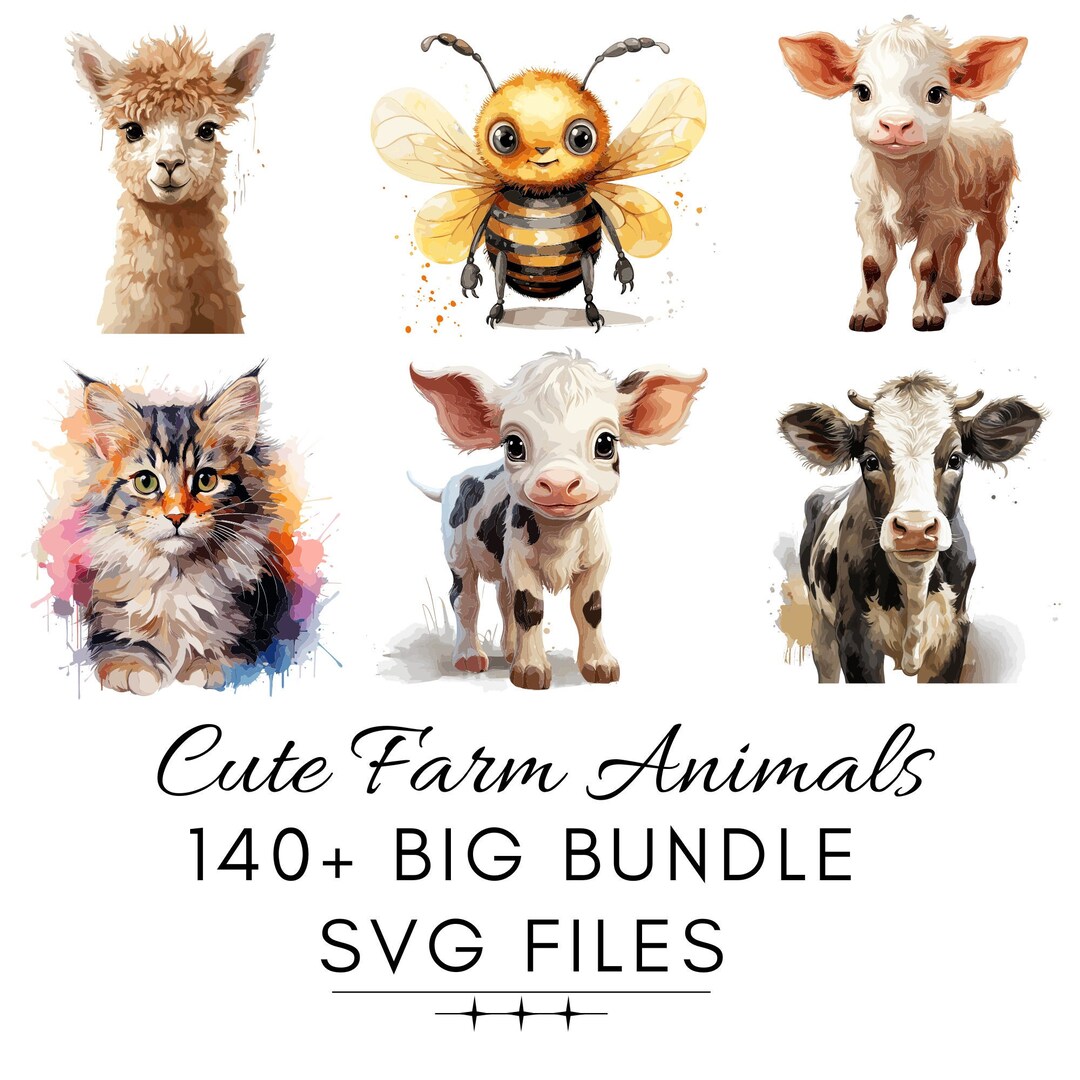 140 Cute Farm Animal Clipart SVG, Bundle, Farm Animals Watercolor ...