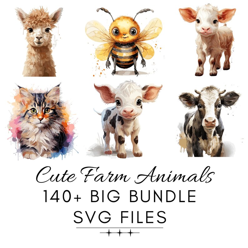 140 Cute Farm Animal Clipart SVG, Bundle, Farm Animals Watercolor ...