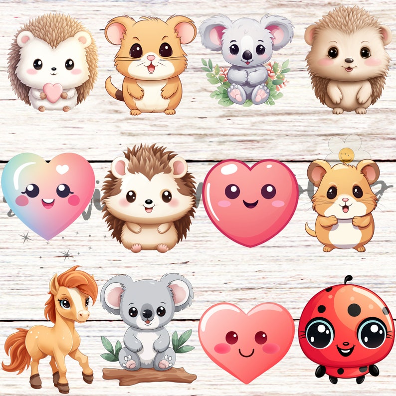 90 Kawaii Animal Clipart PNG Bundle Cute Happy Kawaii Animals Bundle ...
