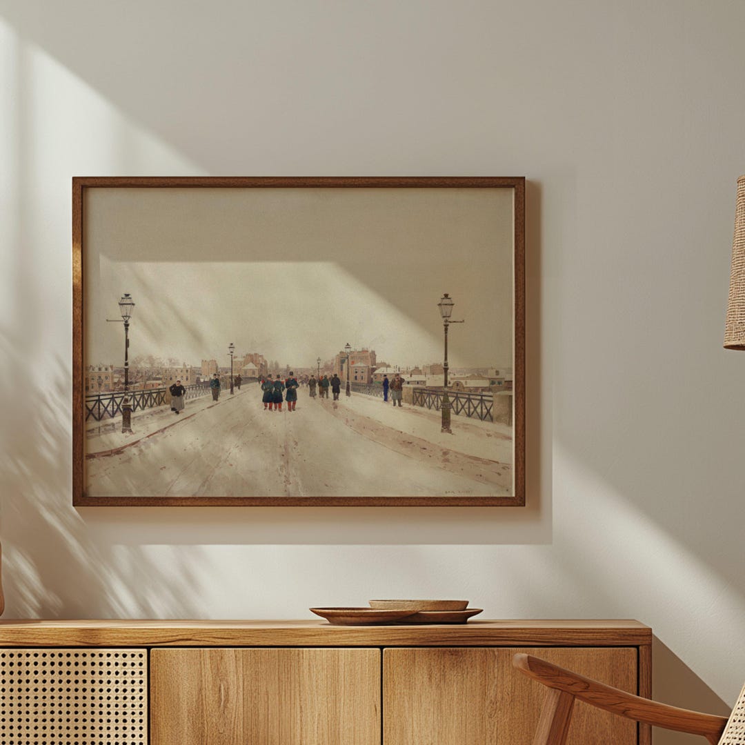 Vintage Winter Street Scene Poster, Snowy Cityscape Art Print, Classic ...