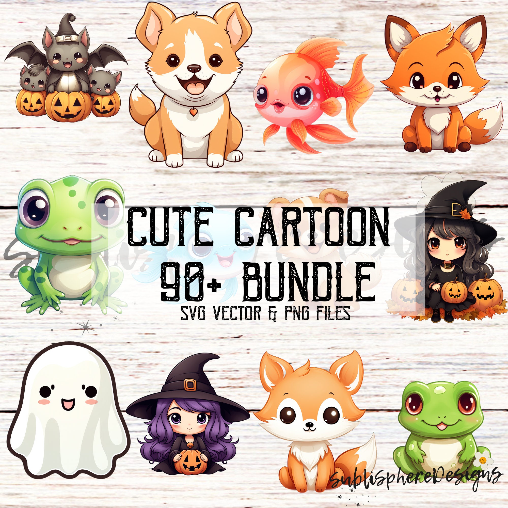 90 Kawaii Animal Clipart PNG Bundle Cute Happy Kawaii Animals Bundle ...