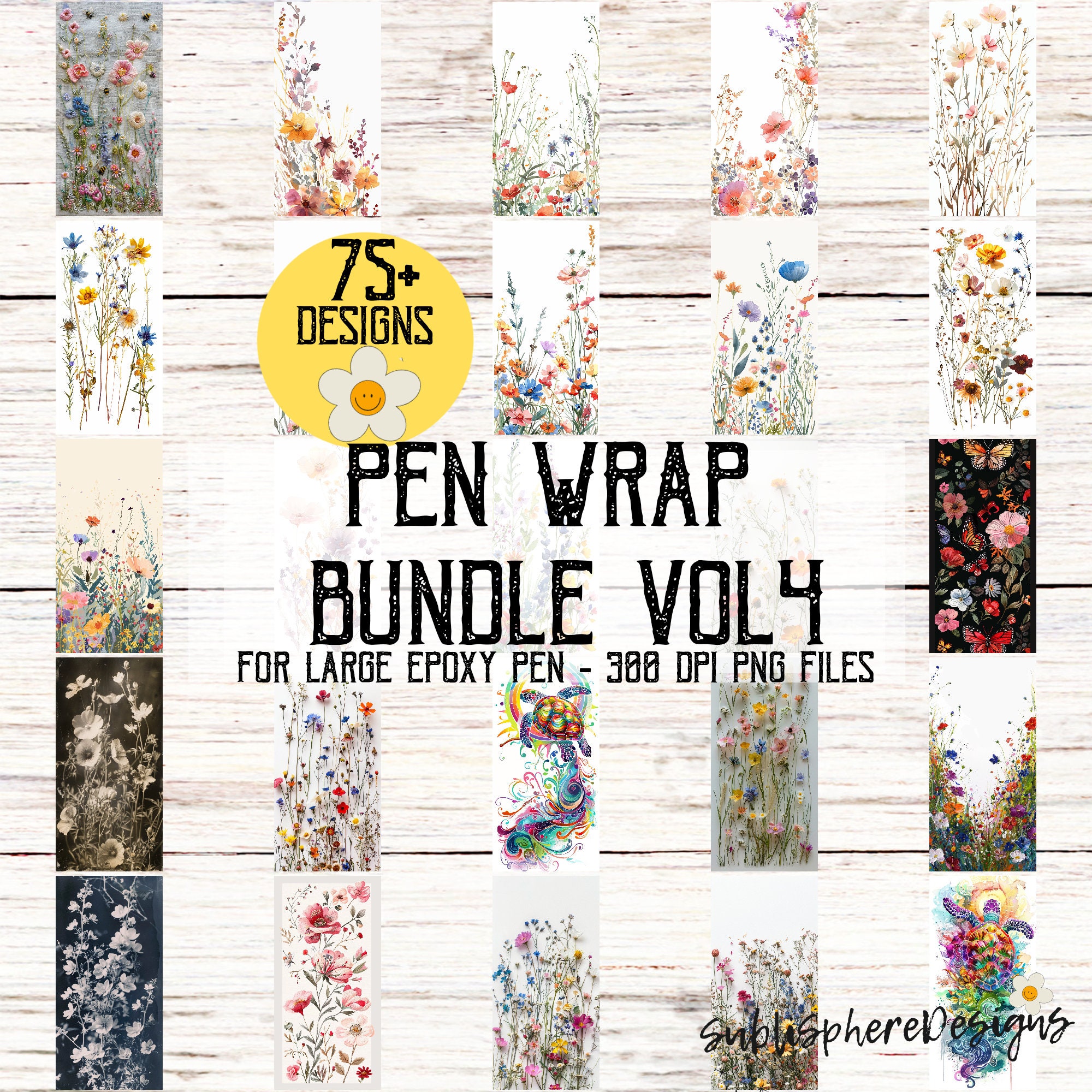 75 PNG Pen Wrap Sublimation Design Vol 4 Large Small Pen, Pen Wrap ...