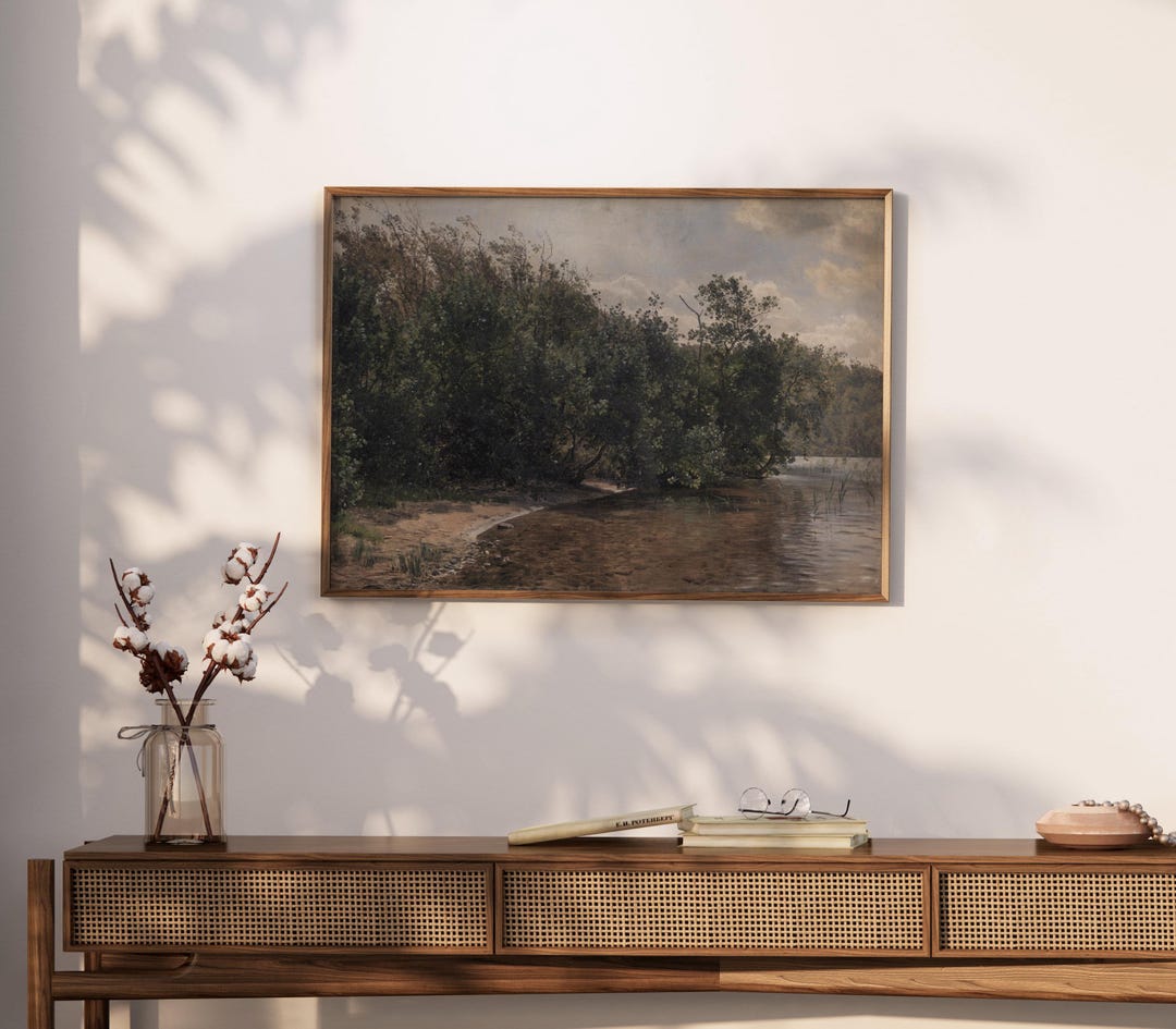 Beautiful Nature Landscape Poster, River and Forest Wall Art, Serene ...