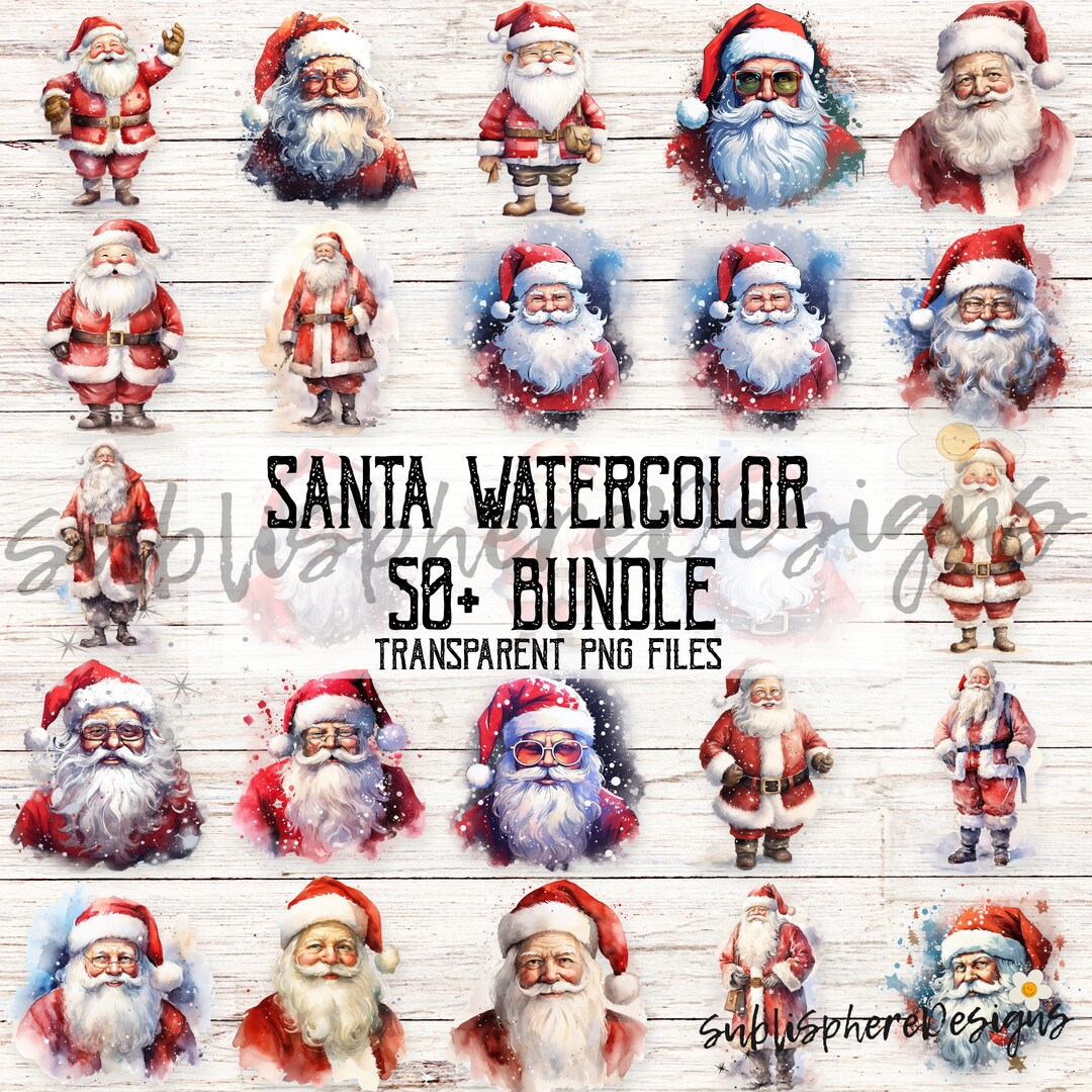 50 Santa Clipart Watercolor Clipart Christmas PNG - Etsy