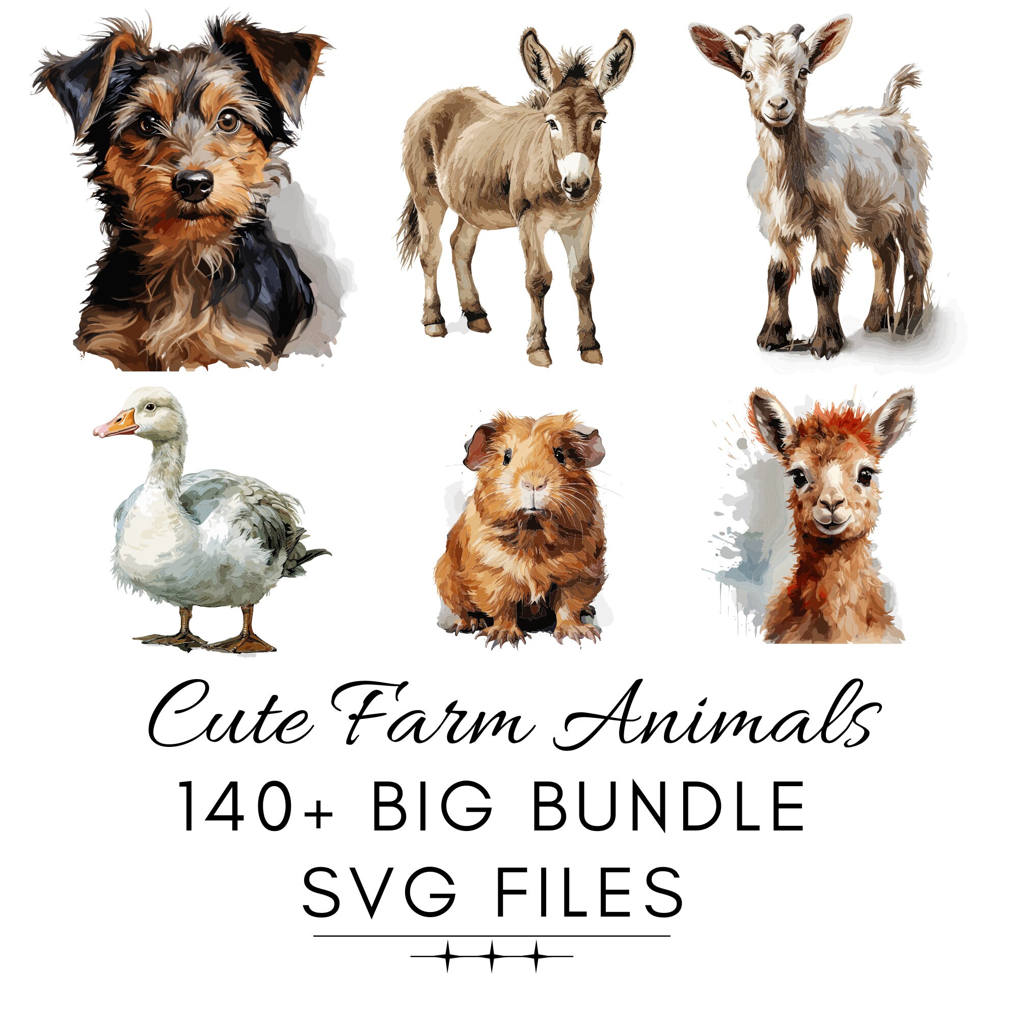 140 Cute Farm Animal Clipart SVG, Bundle, Farm Animals Watercolor ...