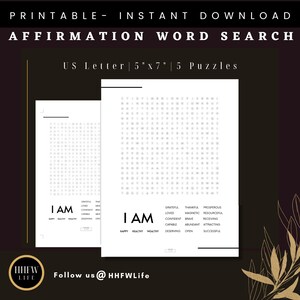 Positive I AM Affirmations Word Search Set Mindfulness Activity Self ...