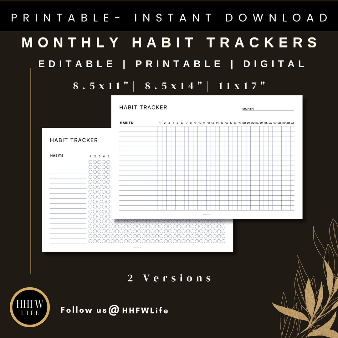 Printable Monthly Habit Tracker Landscape Routine Tracker Template ...