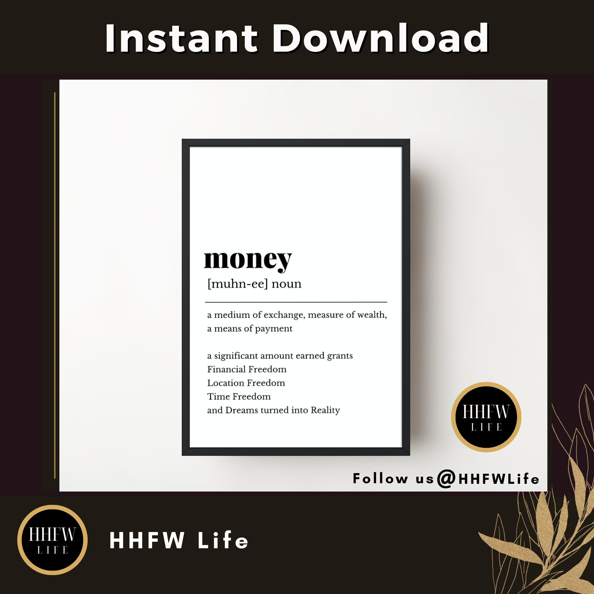 Money Definition Print Quote Printable Wall Art Abundance Money Mindset ...