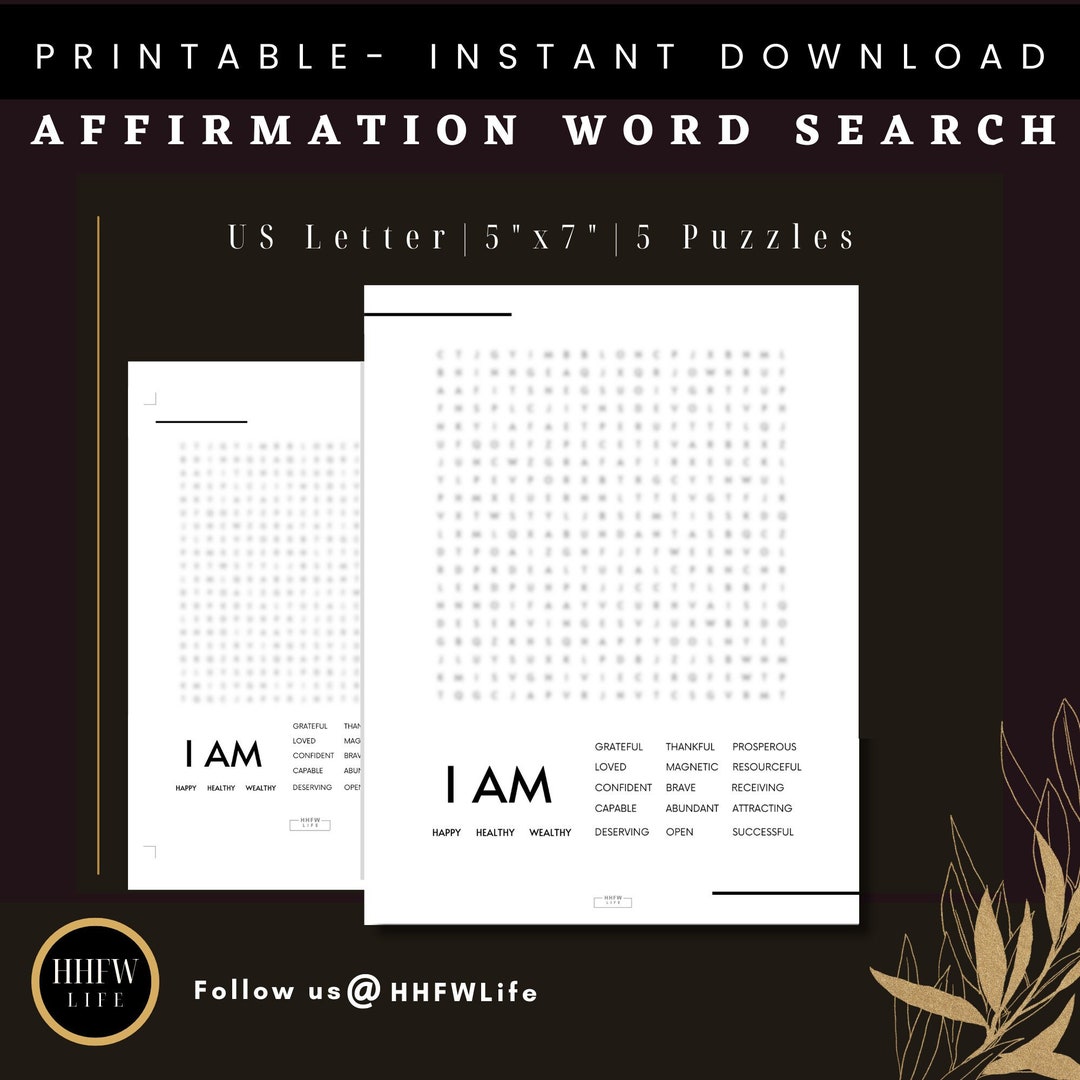 Positive I AM Affirmations Word Search Set Mindfulness Activity Self ...
