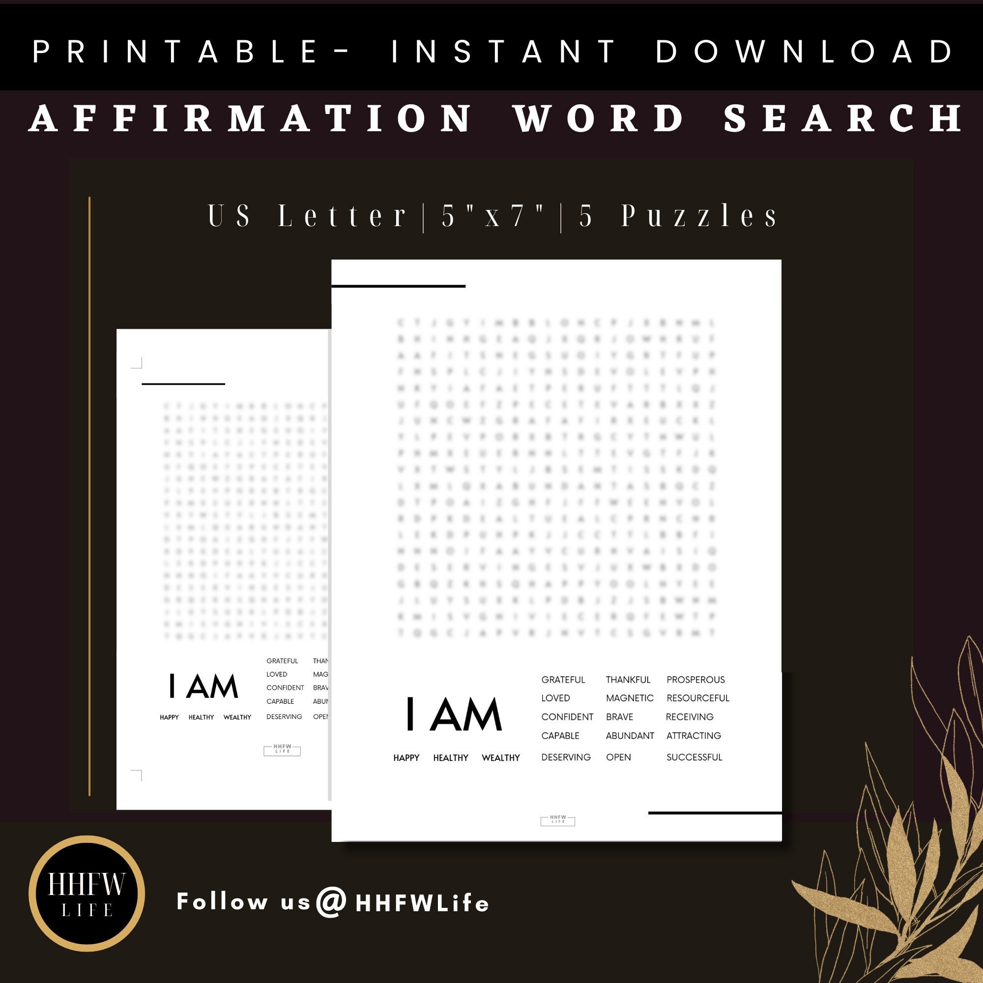 Positive I AM Affirmations Word Search Set Mindfulness Activity Self ...