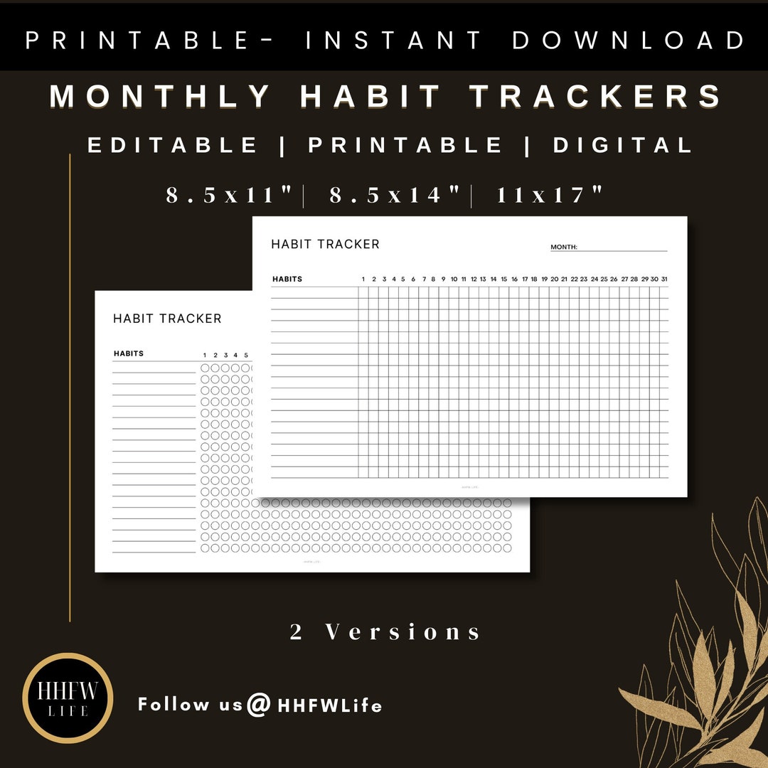 Printable Monthly Habit Tracker Landscape | Routine Tracker Template ...