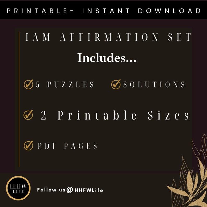 Positive I AM Affirmations Word Search Set Mindfulness - Etsy