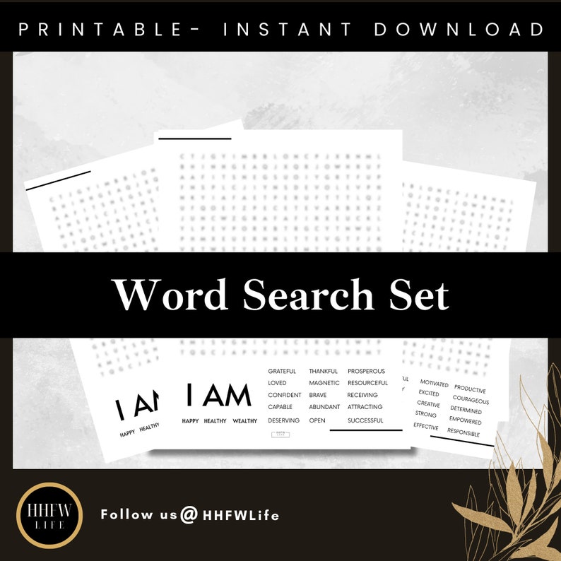 Positive I AM Affirmations Word Search Set Mindfulness Activity Self ...