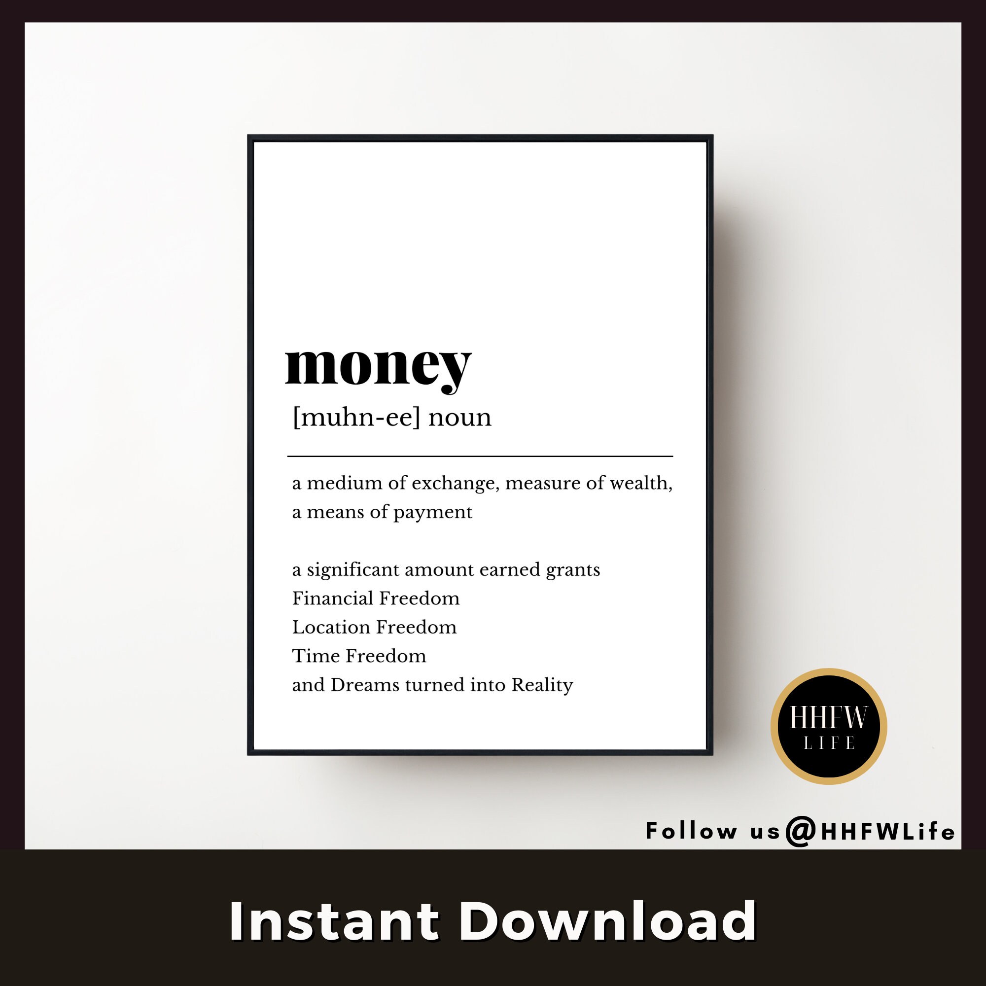 Money Definition Print Quote | Printable Wall Art | Abundance Money ...
