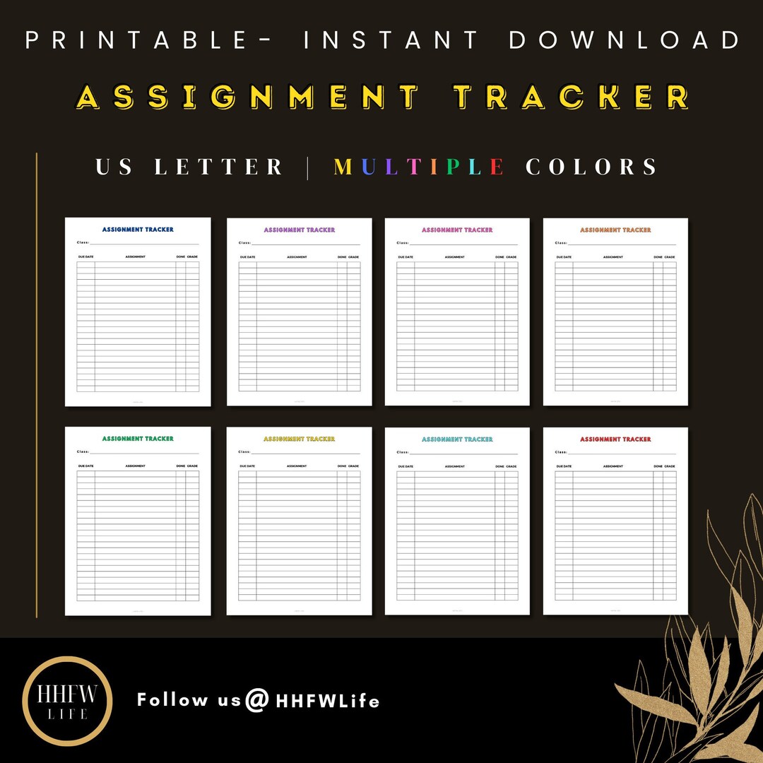 Printable Assignment Tracker for Students | Teens | Homework ...