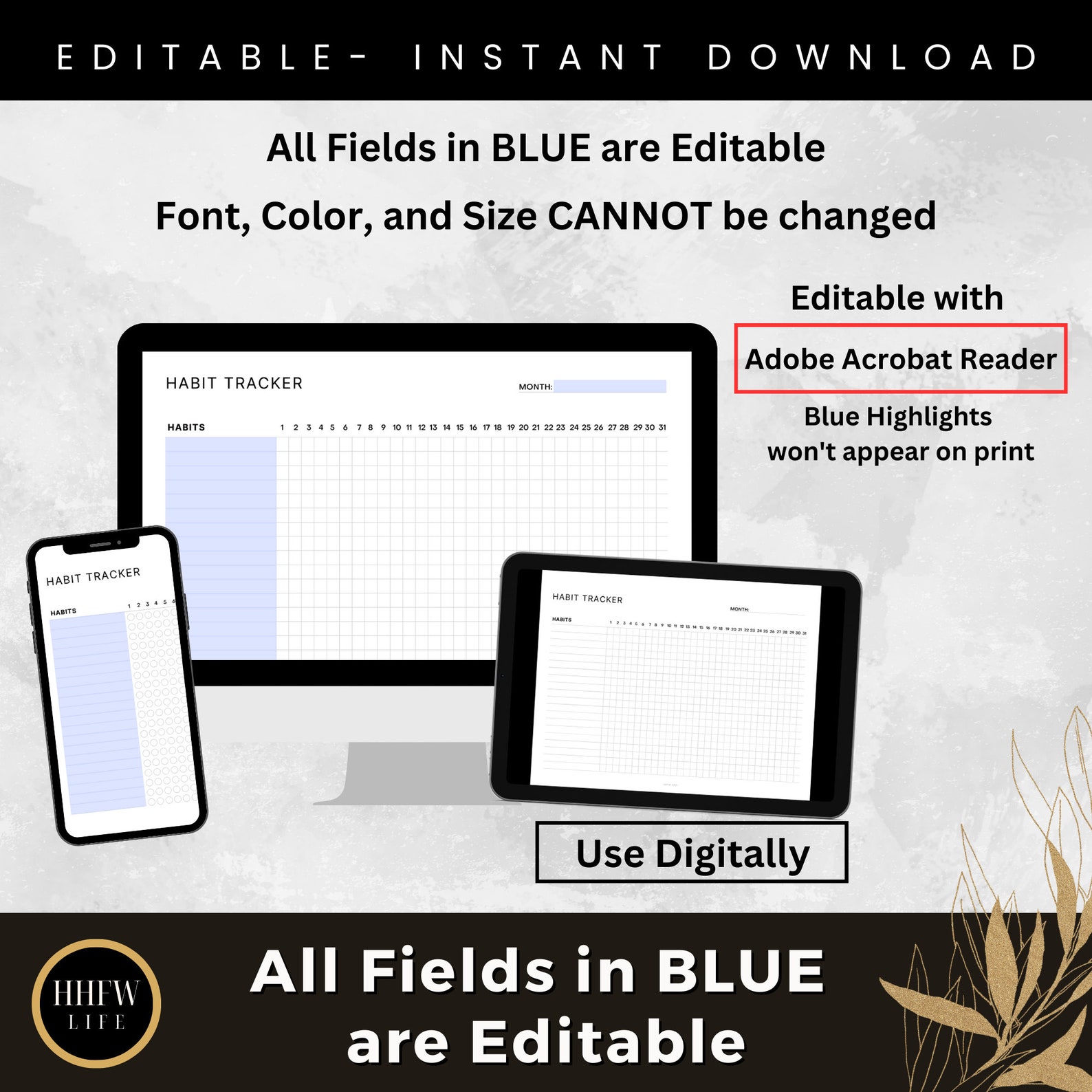 Printable Monthly Habit Tracker Landscape | Routine Tracker Template ...