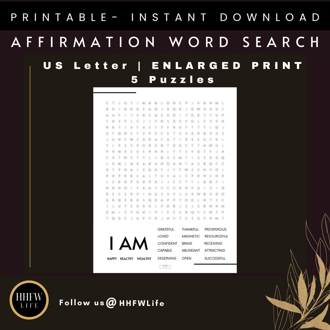 Positive I AM Affirmations Word Search Set | Mindfulness Activity ...