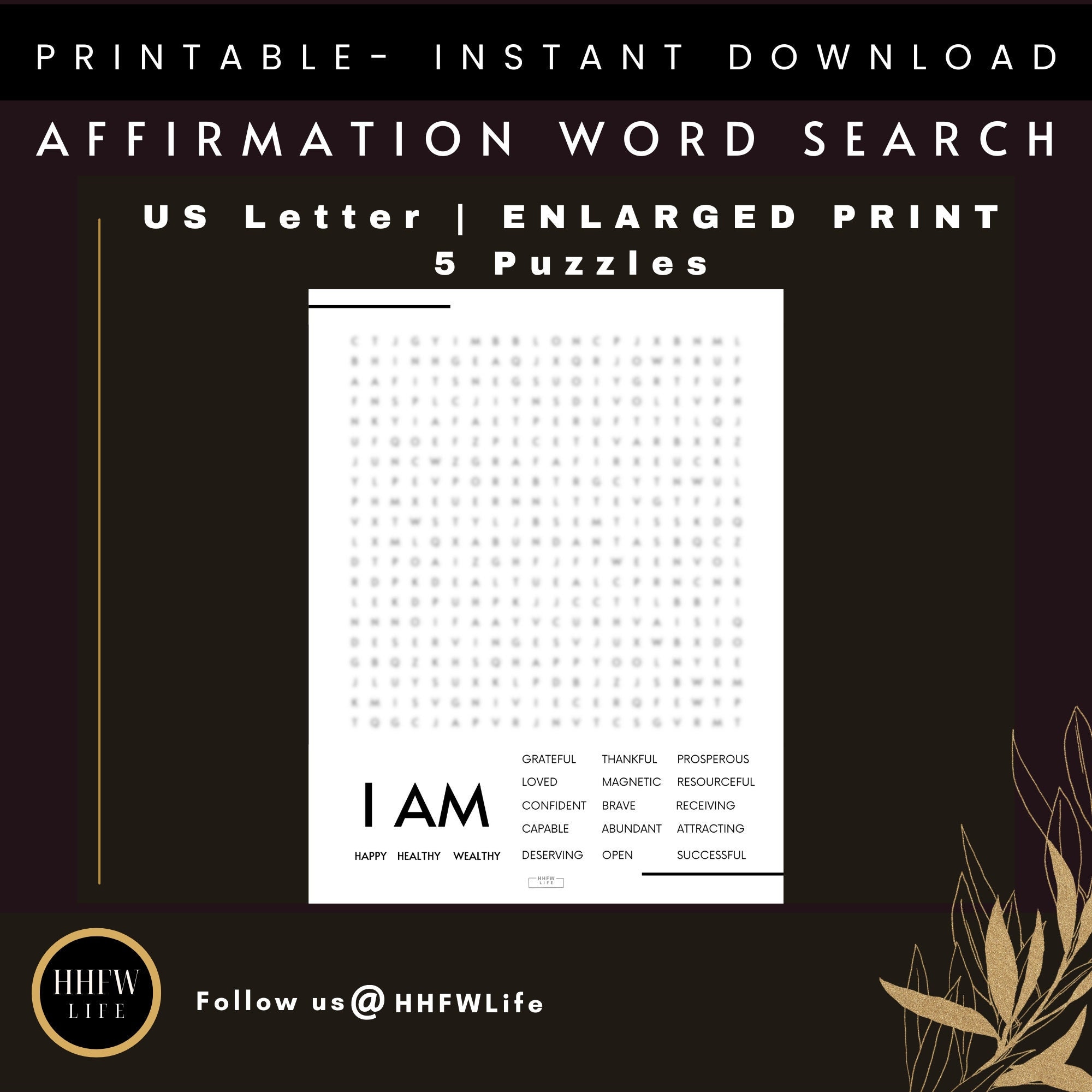 Positive I AM Affirmations Word Search Set Mindfulness Activity Self ...