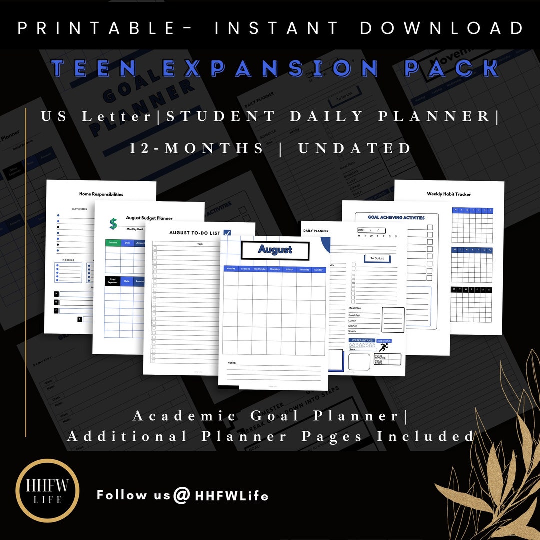 Academic Goal Planner | Student Organizer | 12-months Undated | US ...