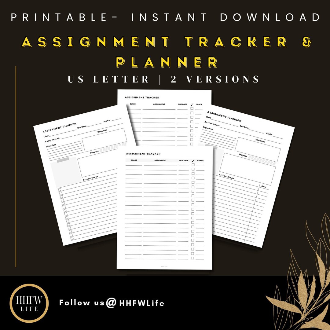 Printable Assignment Tracker for Students | Teens | Homework ...