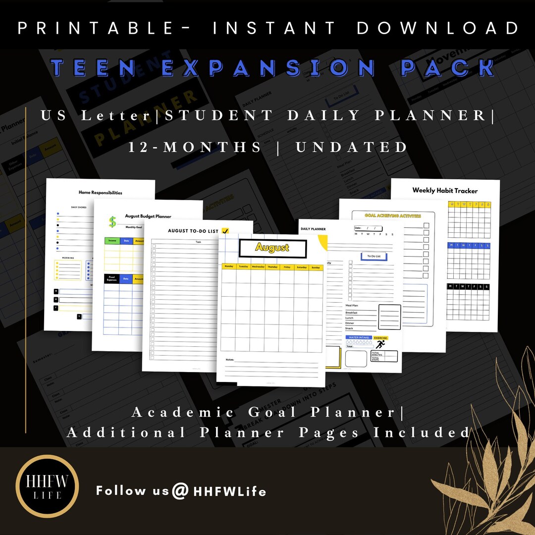 Academic Goal Planner Student Organizer 12-months Undated US Letter ...