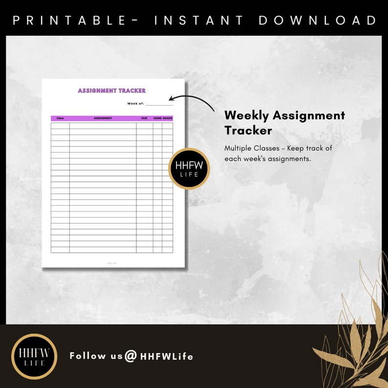 Printable Weekly Assignment Tracker for Students | Teens | Homework ...