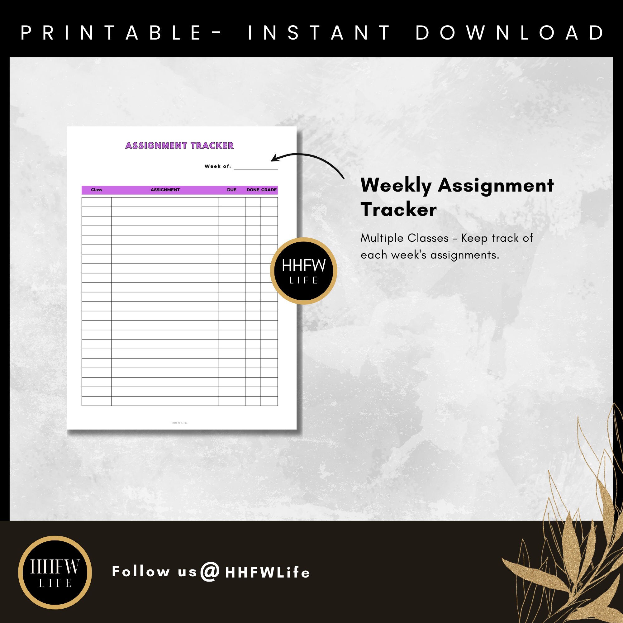 Printable Weekly Assignment Tracker for Students | Teens | Homework ...