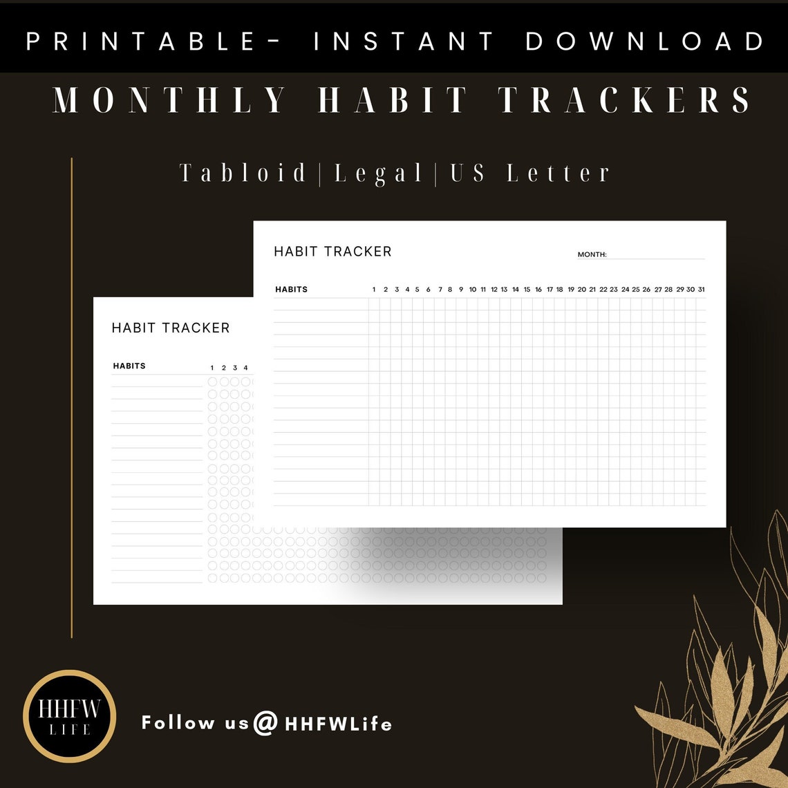 Printable Monthly Habit Tracker Landscape Track Habits Daily - Etsy