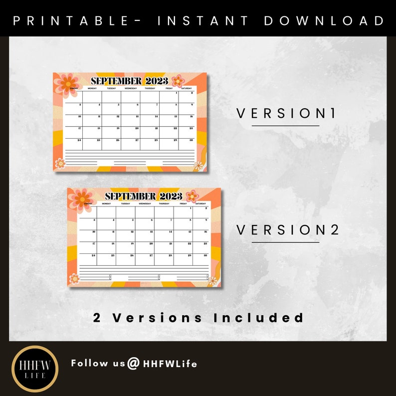 Printable September 2023 Retro Calendar 1 Month Wall Desk Calendar ...