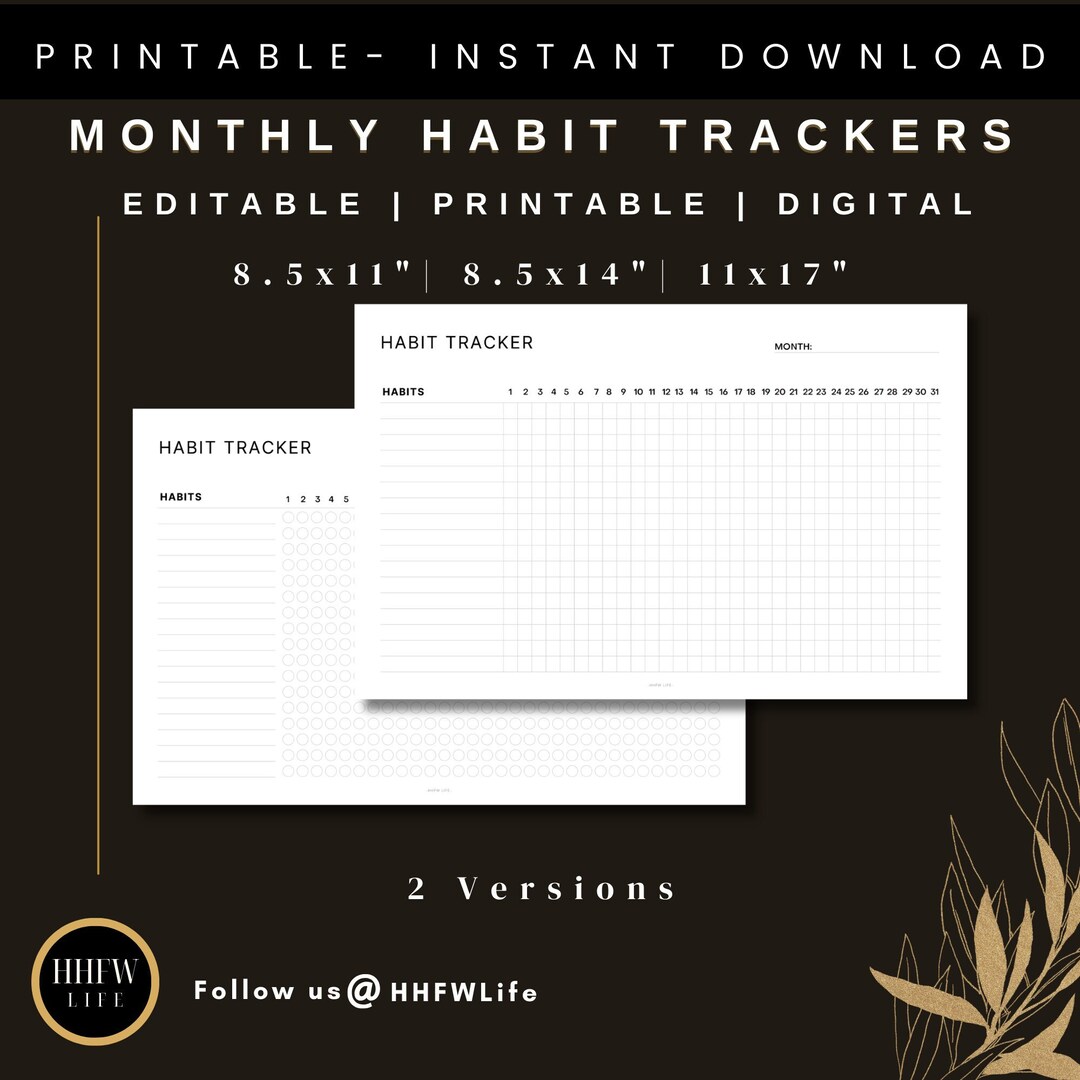 Printable Monthly Habit Tracker Landscape | Routine Tracker Template ...
