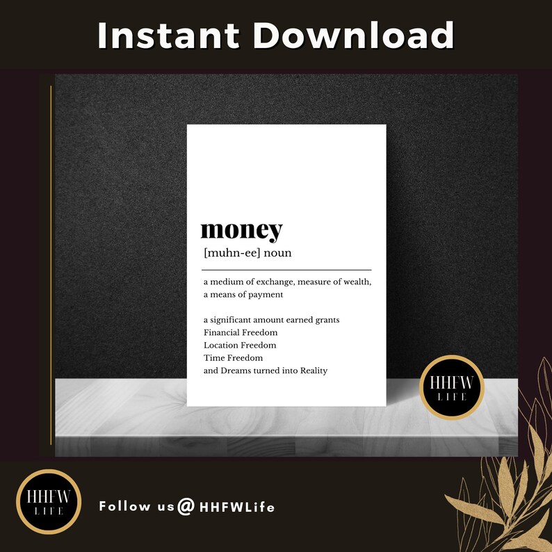 Money Definition Print Quote | Printable Wall Art | Abundance Money ...