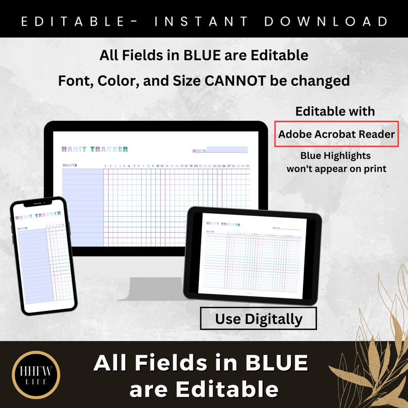 Printable Minimalist Mermaid Monthly Habit Tracker Landscape | Goal ...