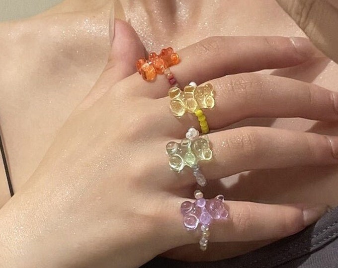 ELVIIRA Gummy Bear Bead Ring, Stackable Ringlet, Pride Band, 90's Y2K ...