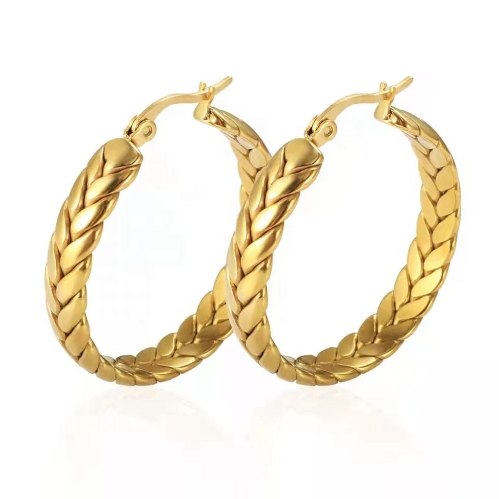 RAITA Herringbone Twisted Hoop Earrings Large Gold Dangle - Etsy