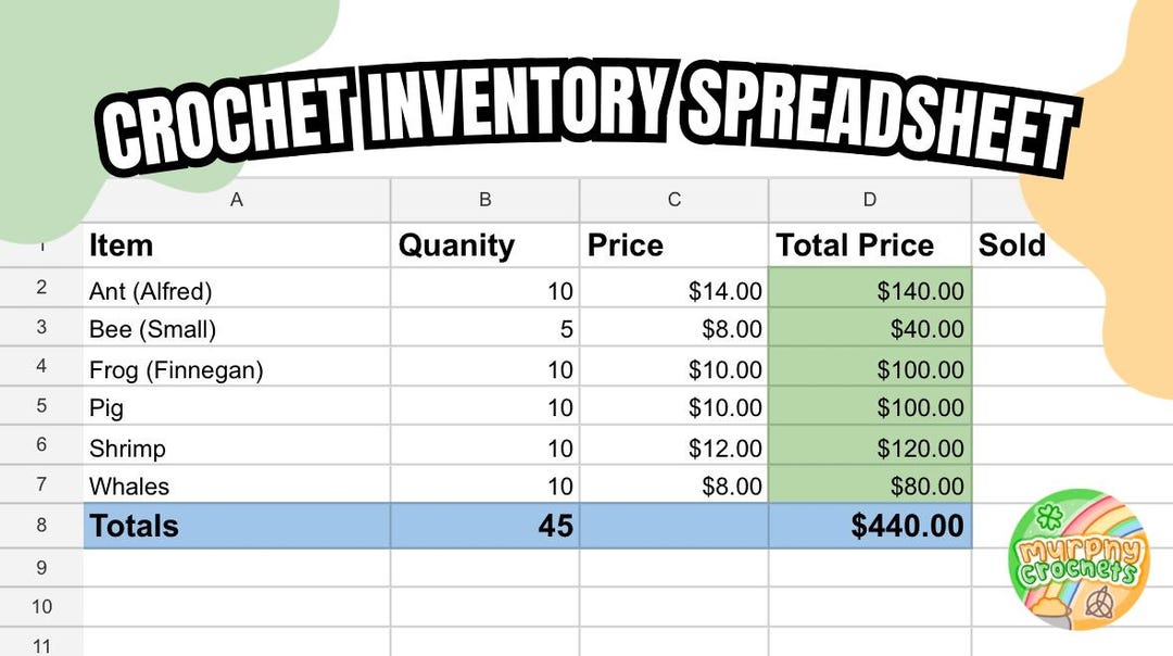 Crochet Inventory Spreadsheet | Market Prep Spreadsheet | Super Simple ...