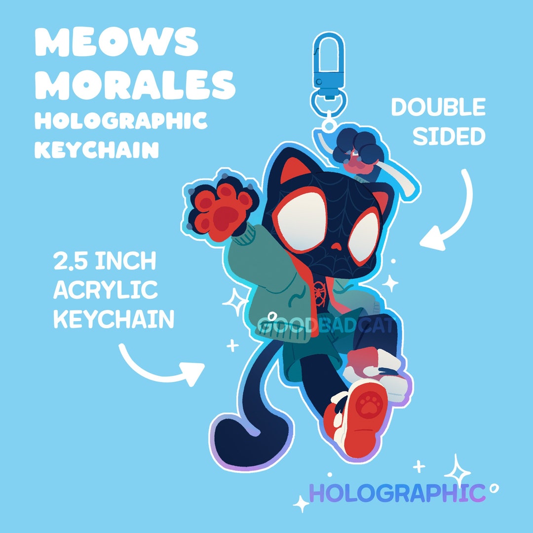 Meows Morales Spiderverse Holographic Keychain PREORDER - Etsy