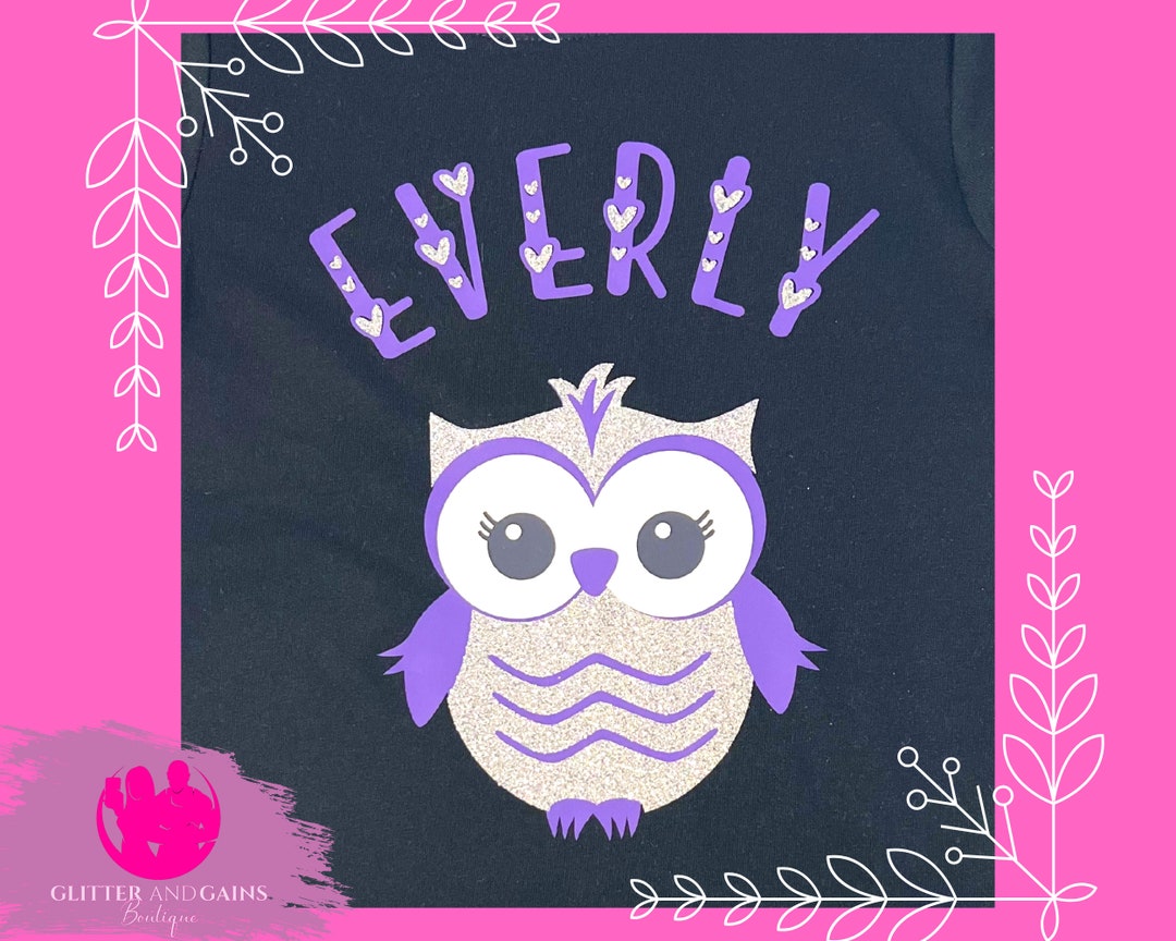 Glitter Owl Name Shirt, Custom Owl, Birthday Shirt, Personalized Baby ...