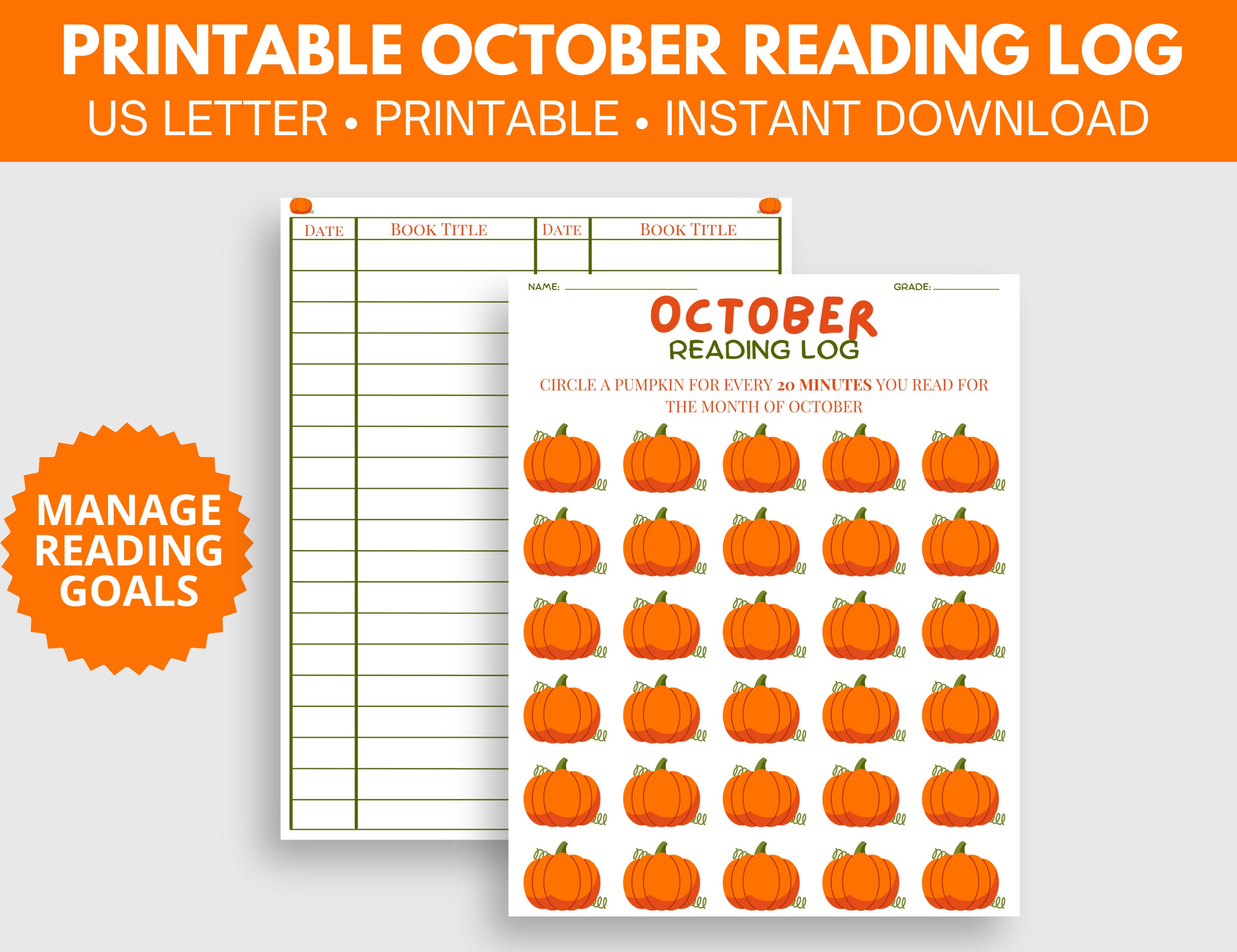 October Reading Log for Teachers and Homeschool - Etsy